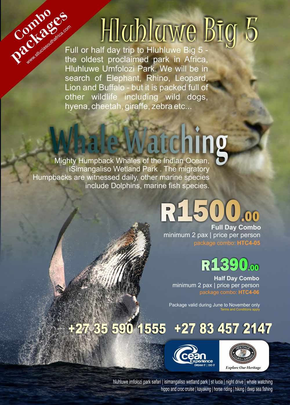 Whale + Hluhluwe Full and Half Day HTC4-05 and 06 - Game Reserve ...